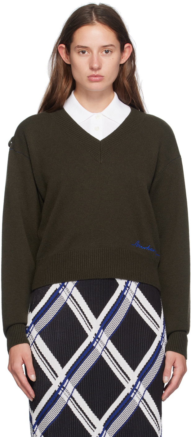 Burberry Green V-Neck Sweater Burberry