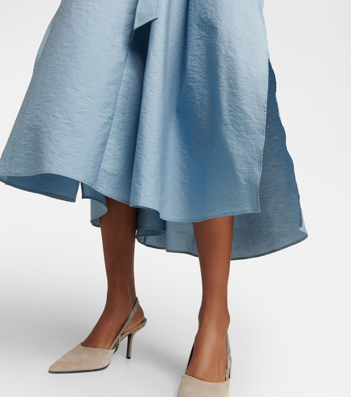 Brunello Cucinelli Belted Cotton Blend Midi Dress Brunello Cucinelli