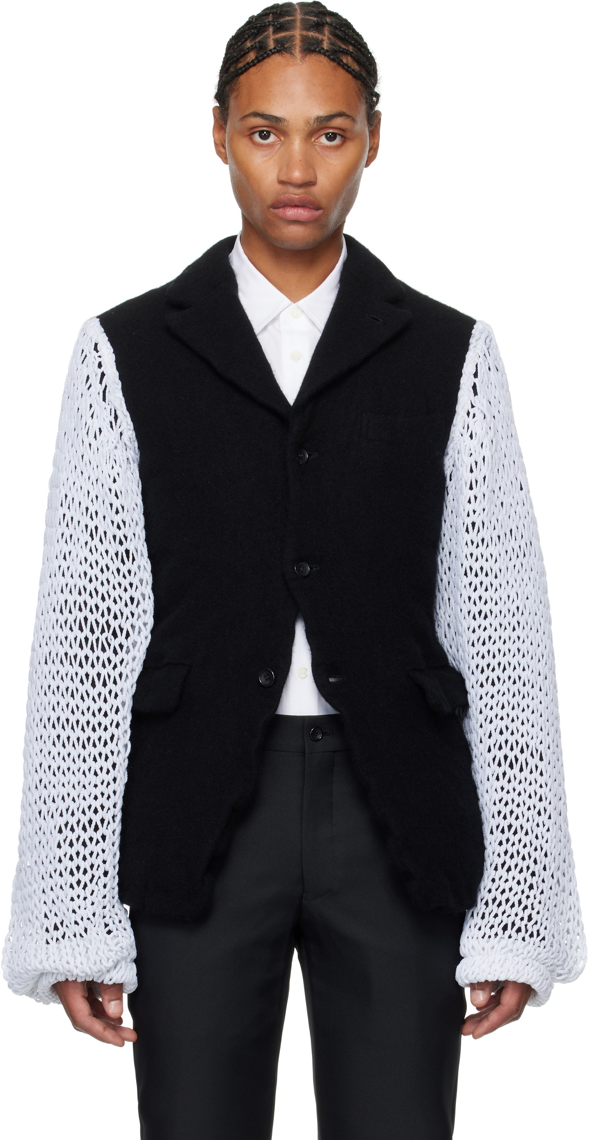 Comme des Garçons Homme Plus Black & White Knit Sleeve Blazer Comme des ...