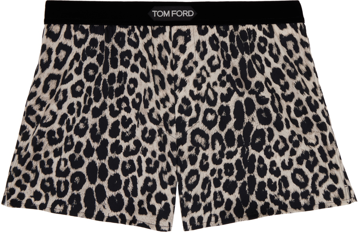 TOM FORD Black & Beige Snow Leopard Silk Boxers TOM FORD