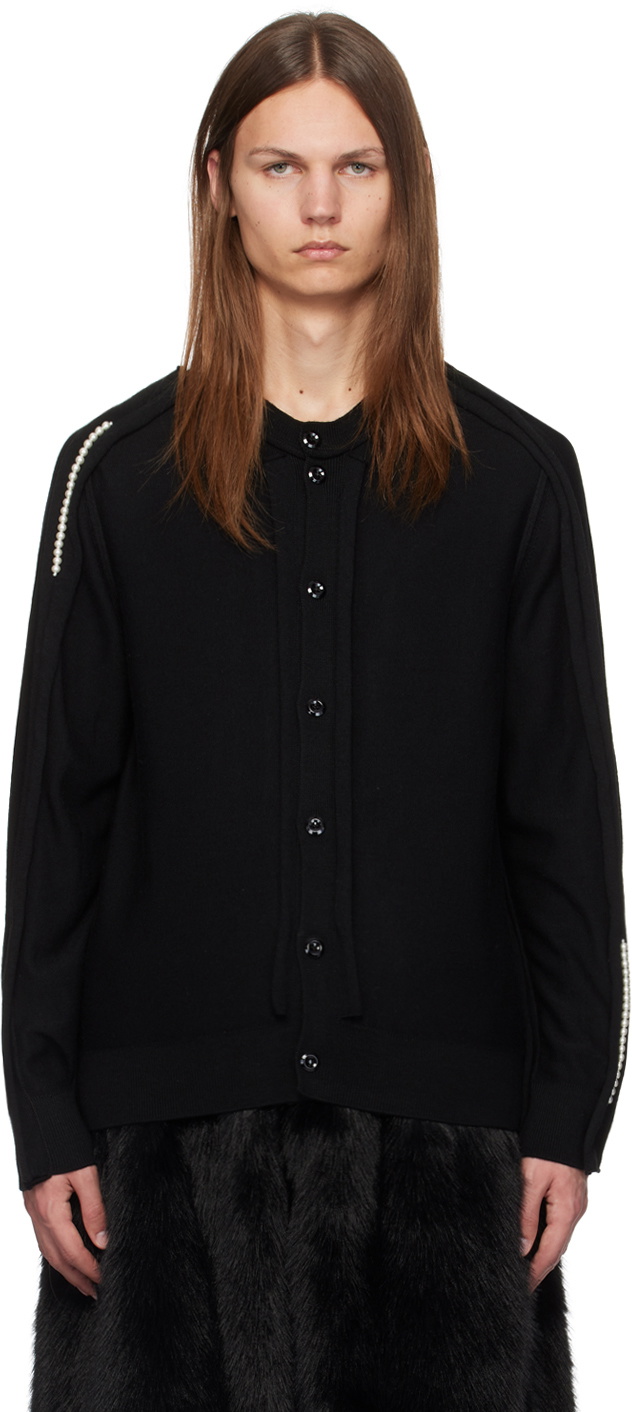 Simone Rocha Black Beaded Inverted Seam Cardigan Simone Rocha