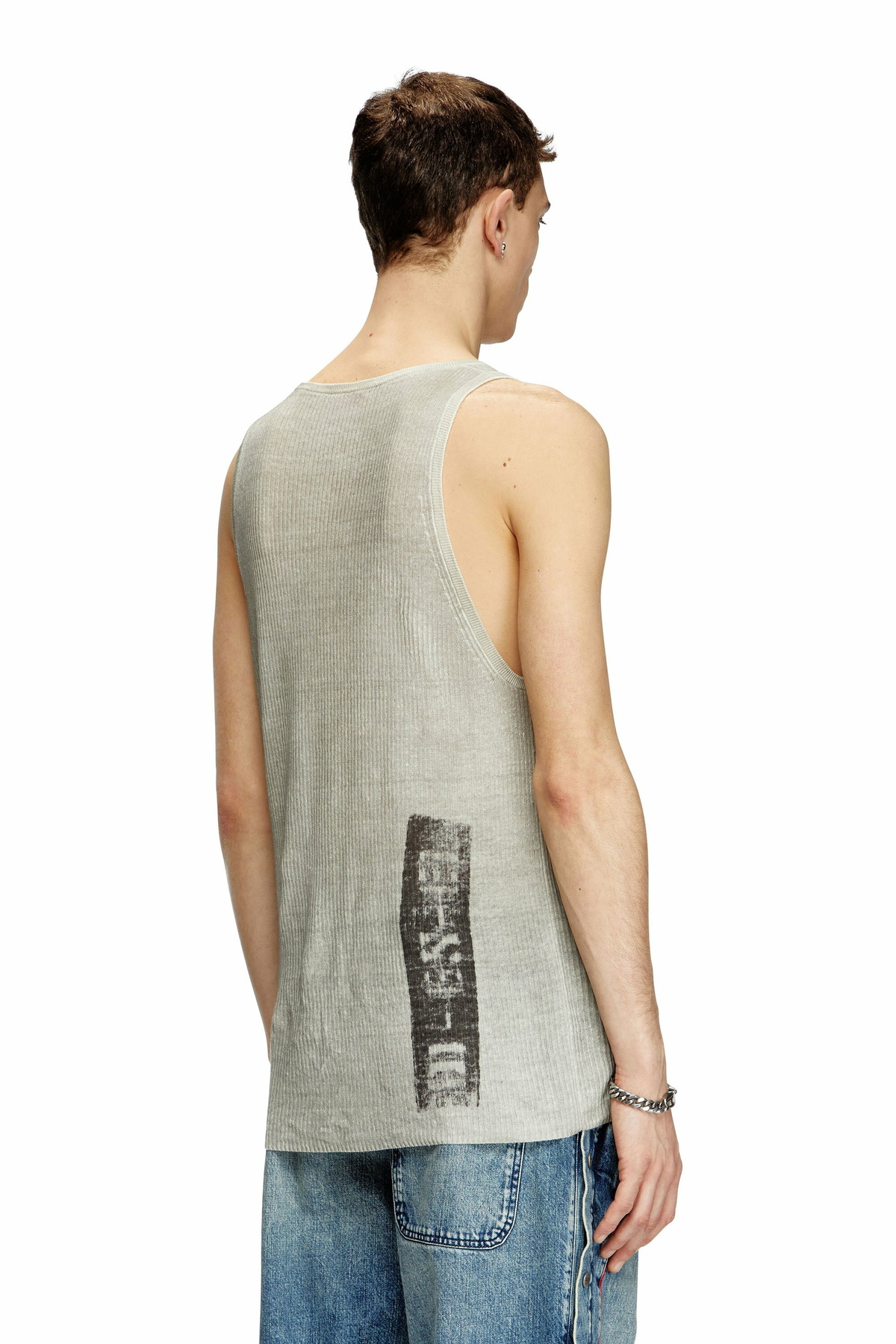 Diesel Rib-knit linen tank top with dirty effect - T-Shirts - Unisex ...