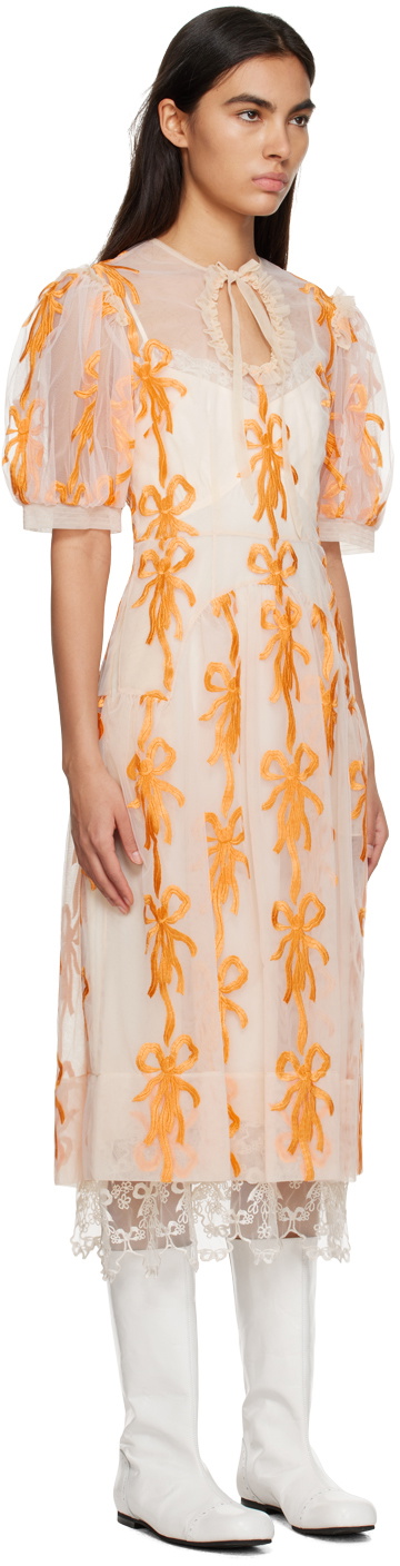 Simone Rocha Orange Embroidered Midi Dress Simone Rocha