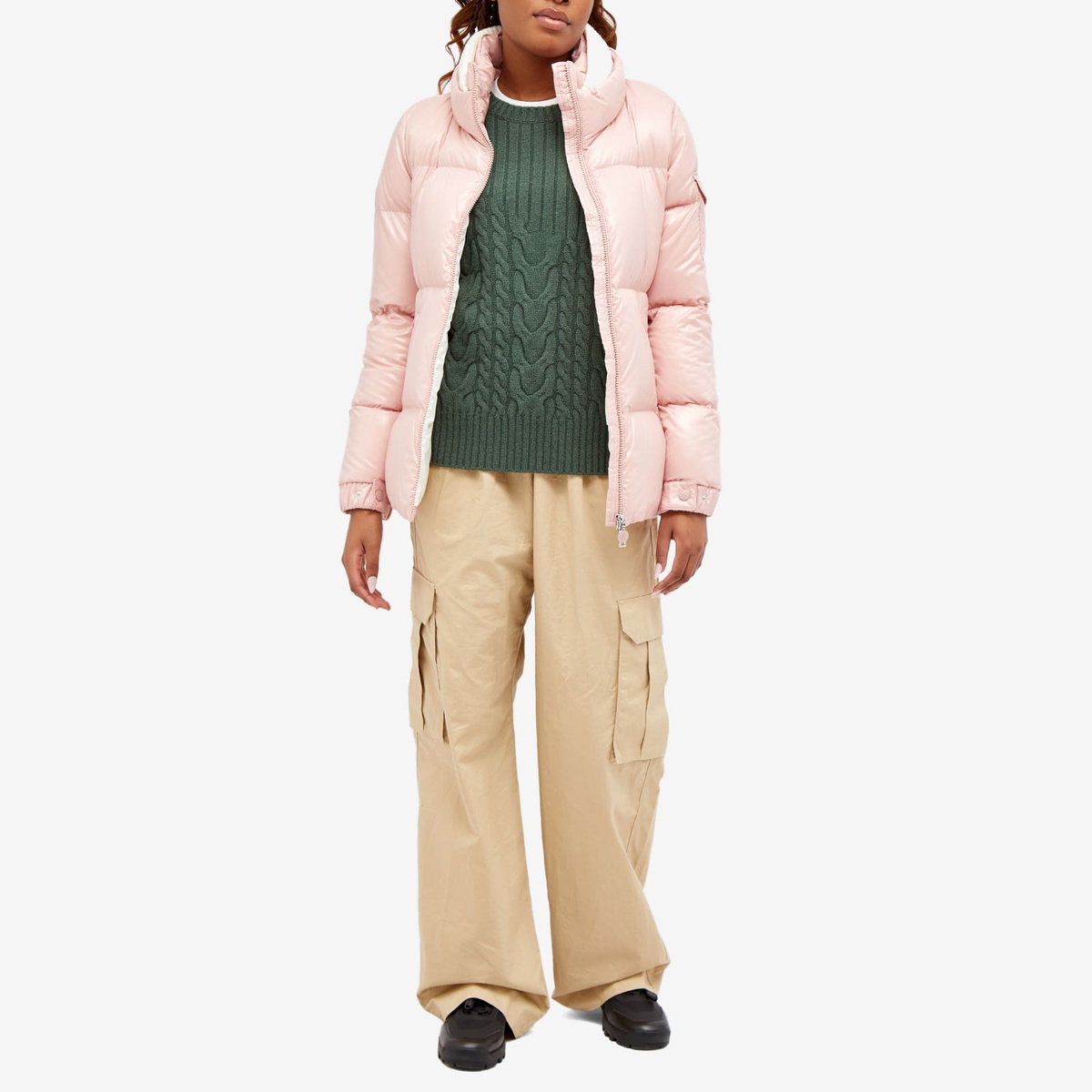 Moncler Women's Vistule Padded Jacket With Knitted Collar in Pink Moncler