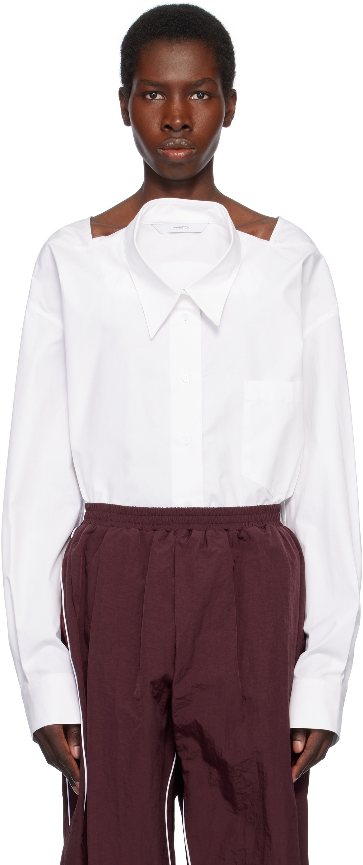 Pushbutton White Movable Collar Shirt Pushbutton