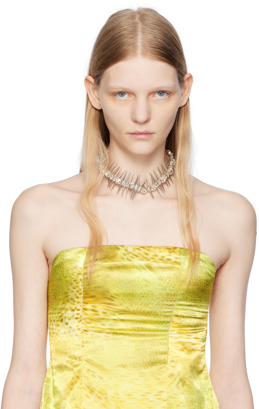 Collina Strada Silver Rhinestone Studded Choker Collina Strada