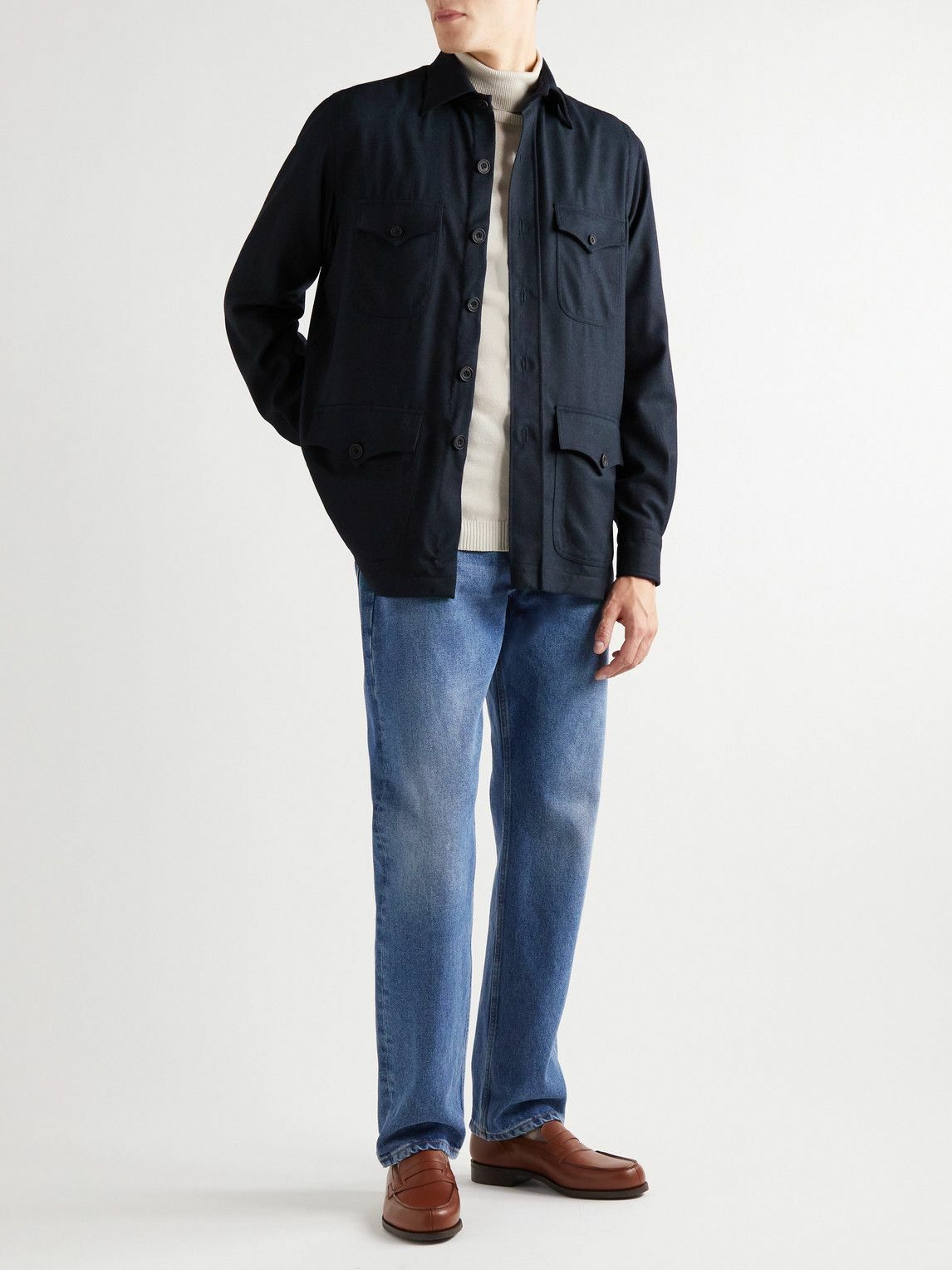 Rubinacci - Sahariana Wool-Flannel Overshirt - Blue Rubinacci