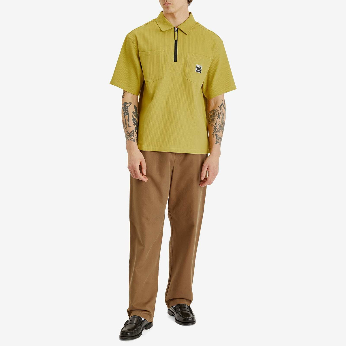 Pleasures Men's Electron Half Zip Shirt in Olive PLEASURES