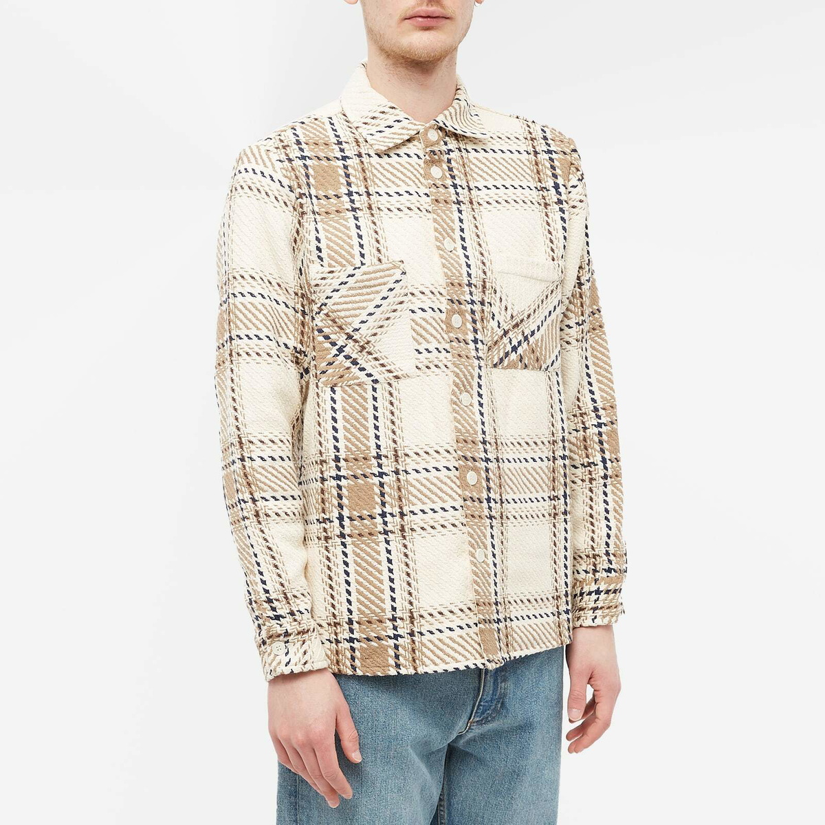 Wax London Men's Whiting Dag Overshirt in Ecru/Beige Wax London