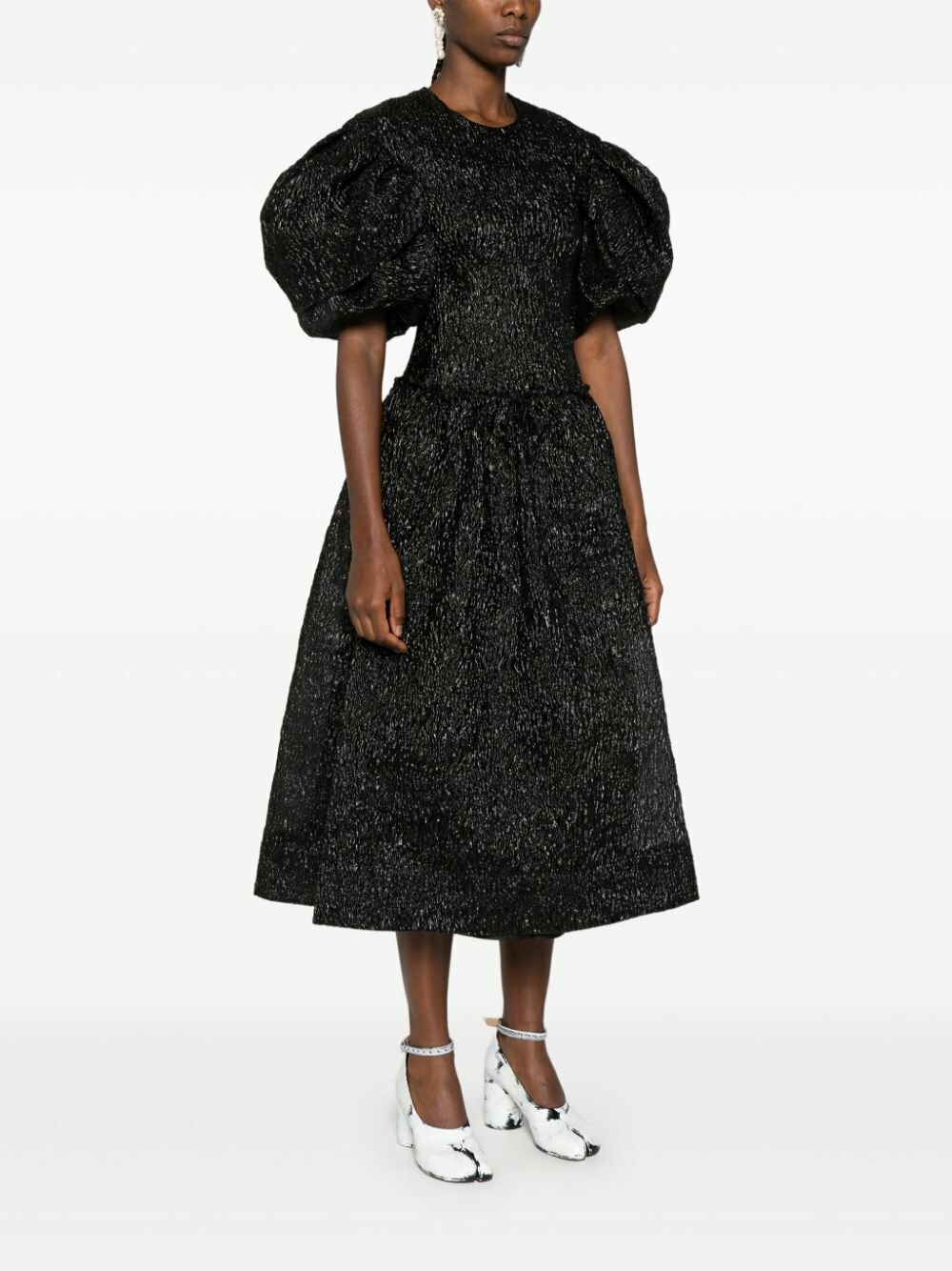 Simone Rocha Black Puff-Sleeved Metallic Dress Simone Rocha