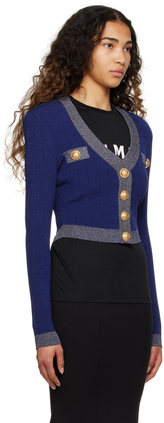 Balmain Navy Cropped Cardigan Balmain