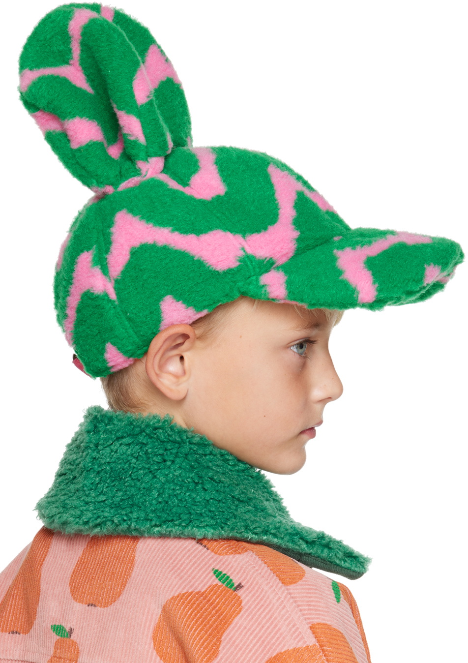 Jellymallow Kids Green & Pink Zigzag Rabbit Cap Jellymallow