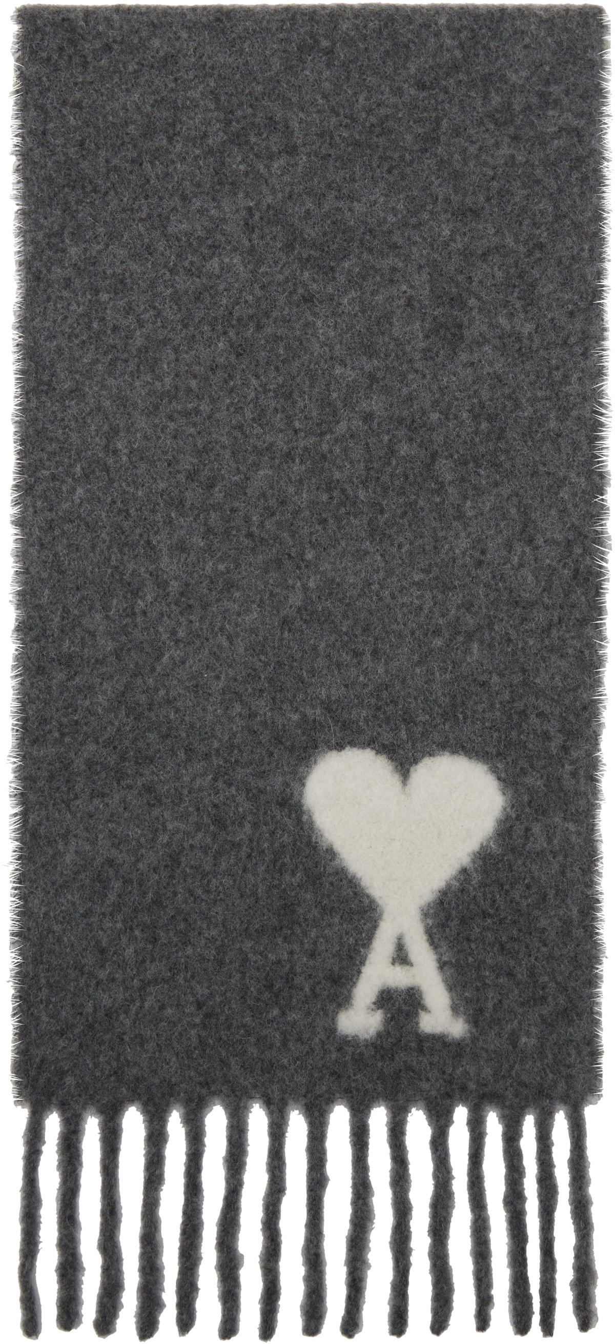 AMI Paris Gray Oversized Ami de Coeur Scarf AMI