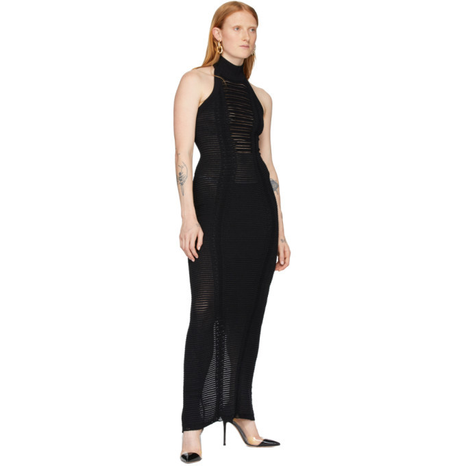 Balmain Black Transparent Stripe Halter Dress Balmain