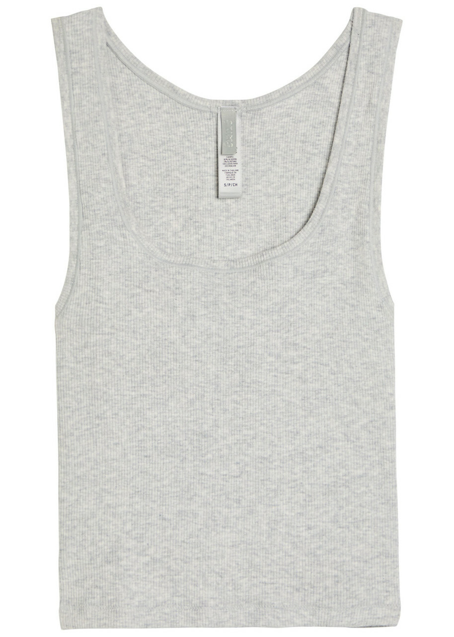 Skims Ribbed Stretch-cotton Tank Light Grey SKIMS