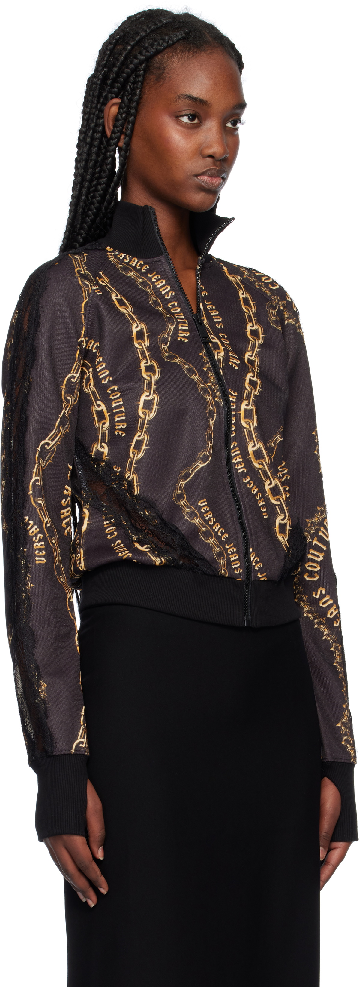 Versace Jeans Couture Black & Gold Chain Couture Lace Zip Sweatshirt ...