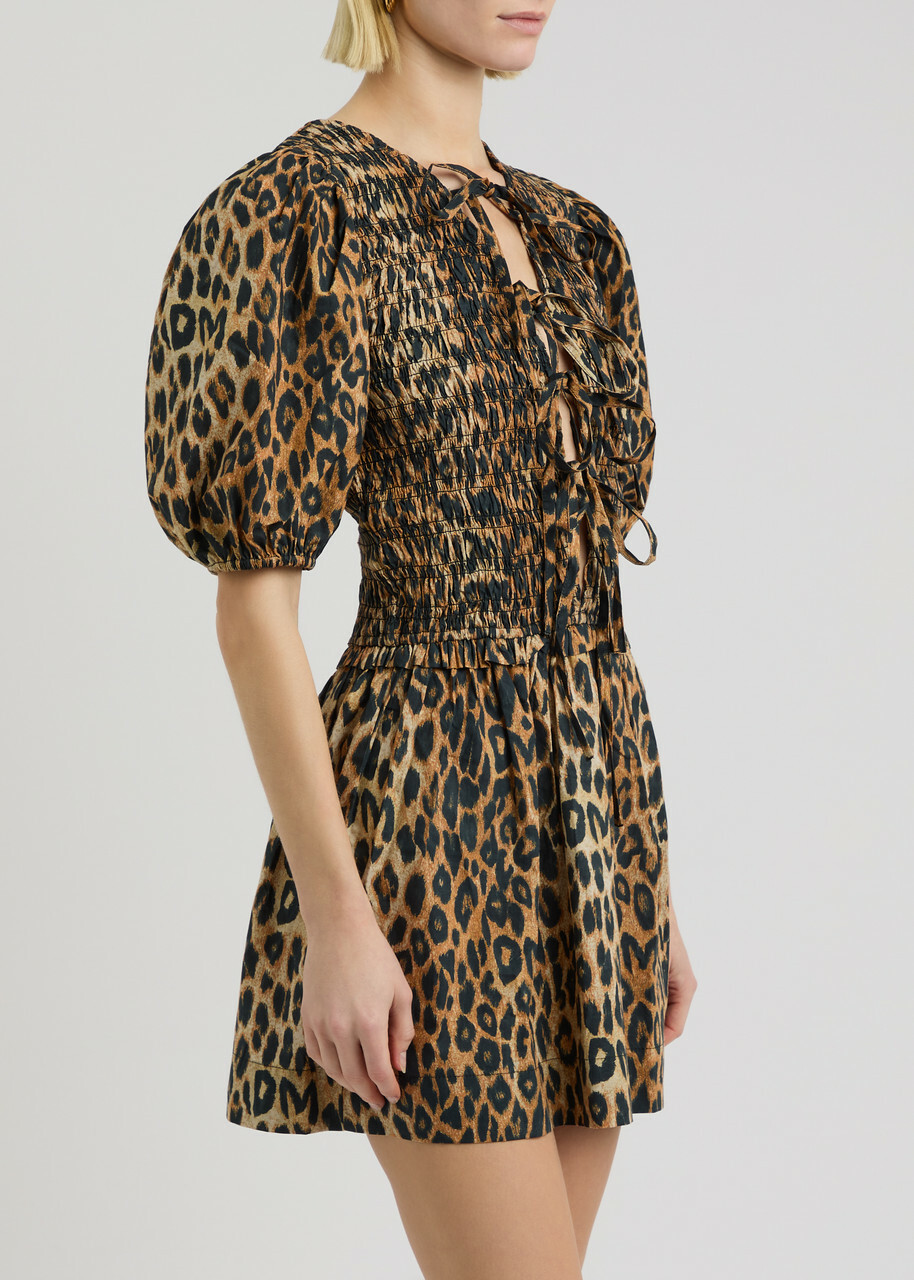 Damson Madder Bluebelle Reversible Leopard-print Cotton Mini Dress Damson Madder