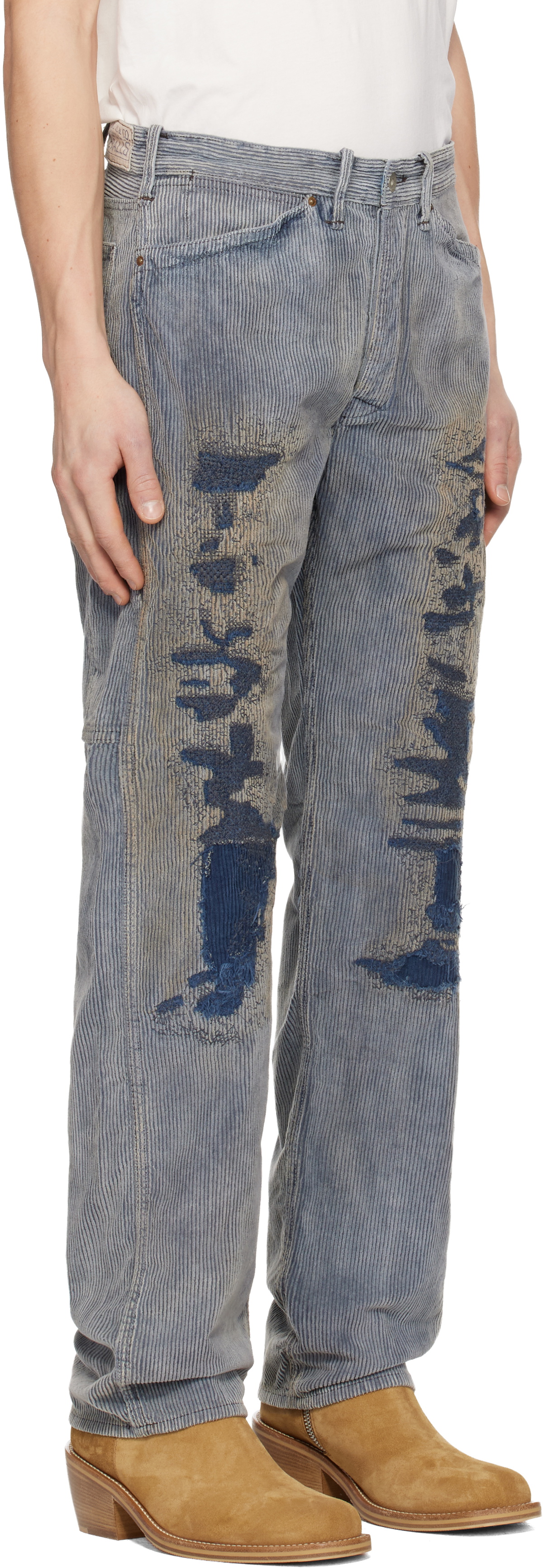 RRL Blue Latting Flat Front Trousers RRL