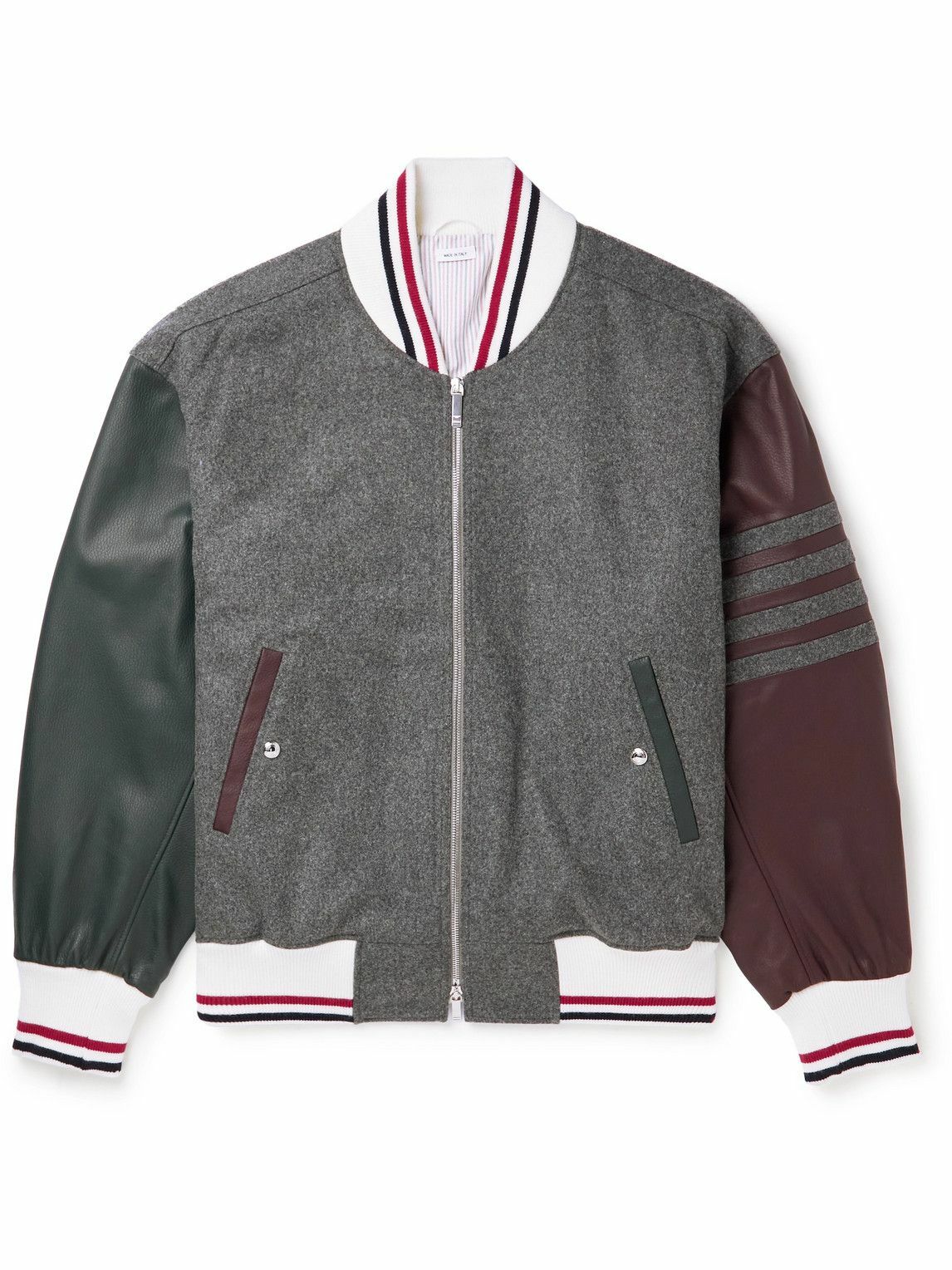 Thom Browne - Leather-Trimmed Merino Wool Down Bomber Jacket - Gray ...