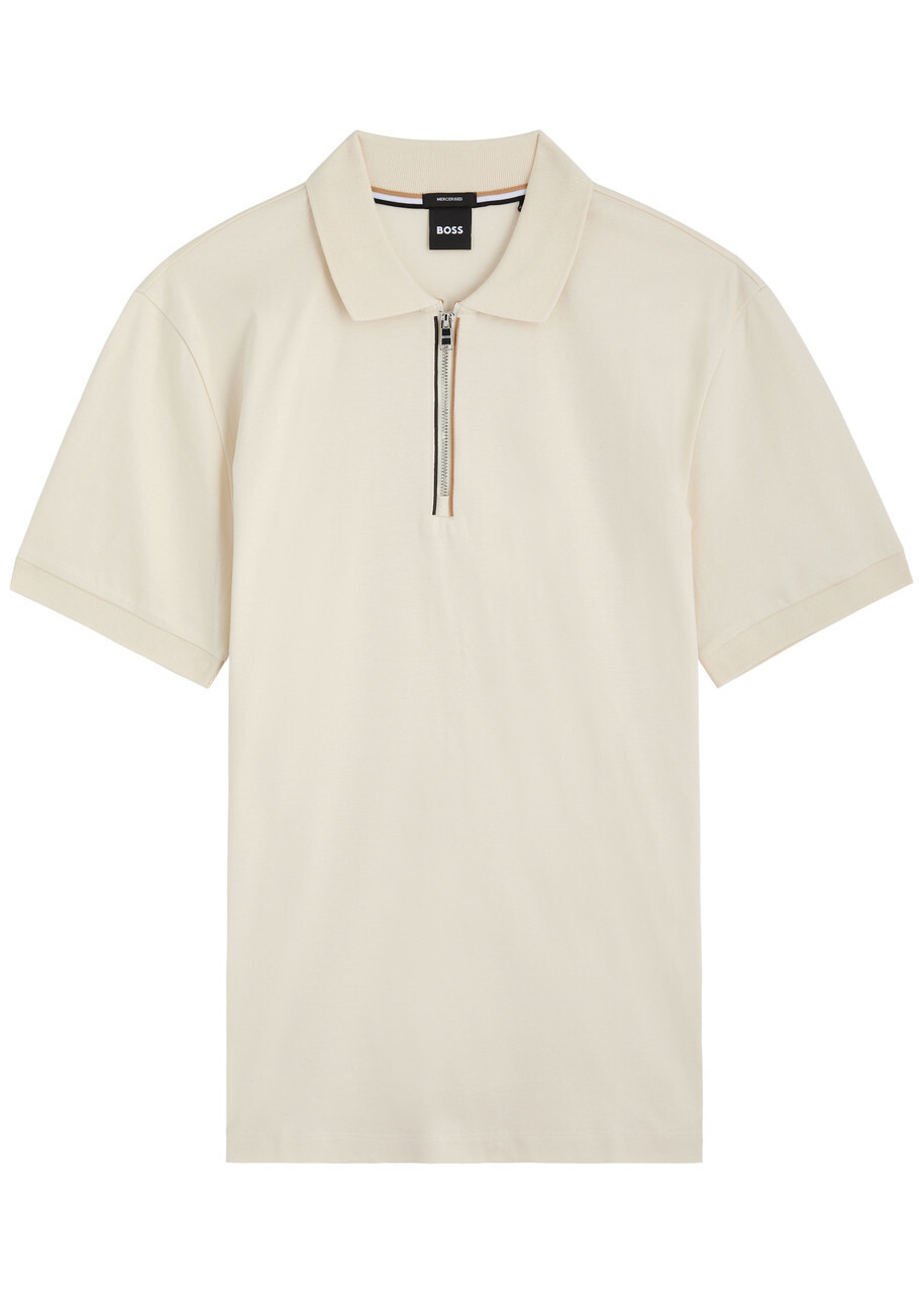 Boss Polston Half-zip Cotton Polo Shirt Beige BOSS