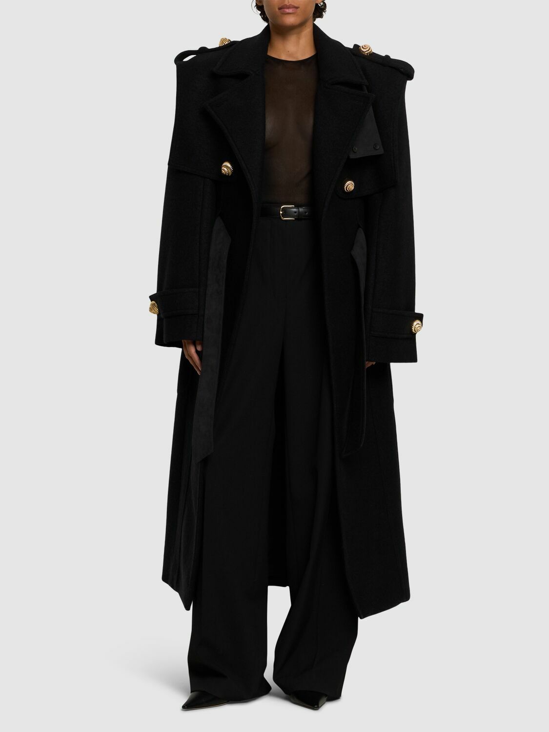 BALMAIN Tailored Boiled Wool Blend Trench Coat Balmain