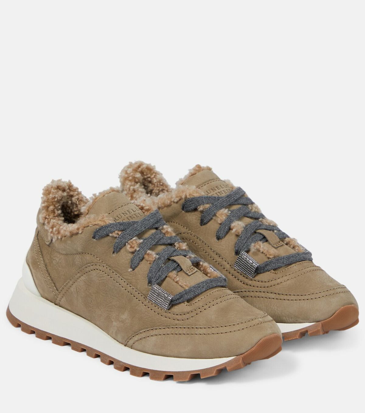Brunello Cucinelli Shearling-trimmed leather sneakers Brunello Cucinelli