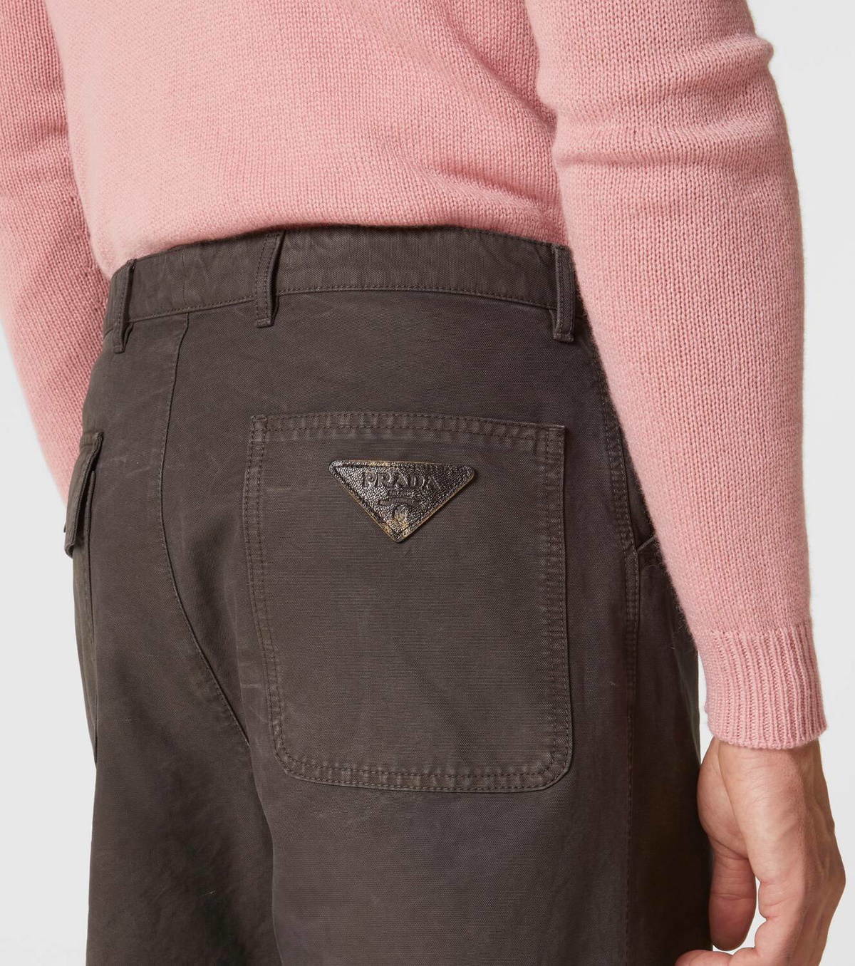 Prada Leather-trimmed cotton straight pants Prada