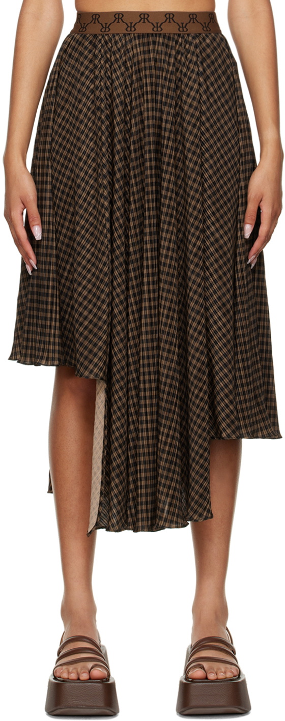 Rokh Brown Checkered Midi Skirt Rokh