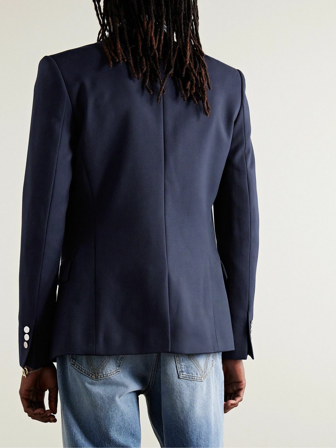 Balmain - Slim-Fit Button-Embellished Wool-Twill Blazer - Blue Balmain