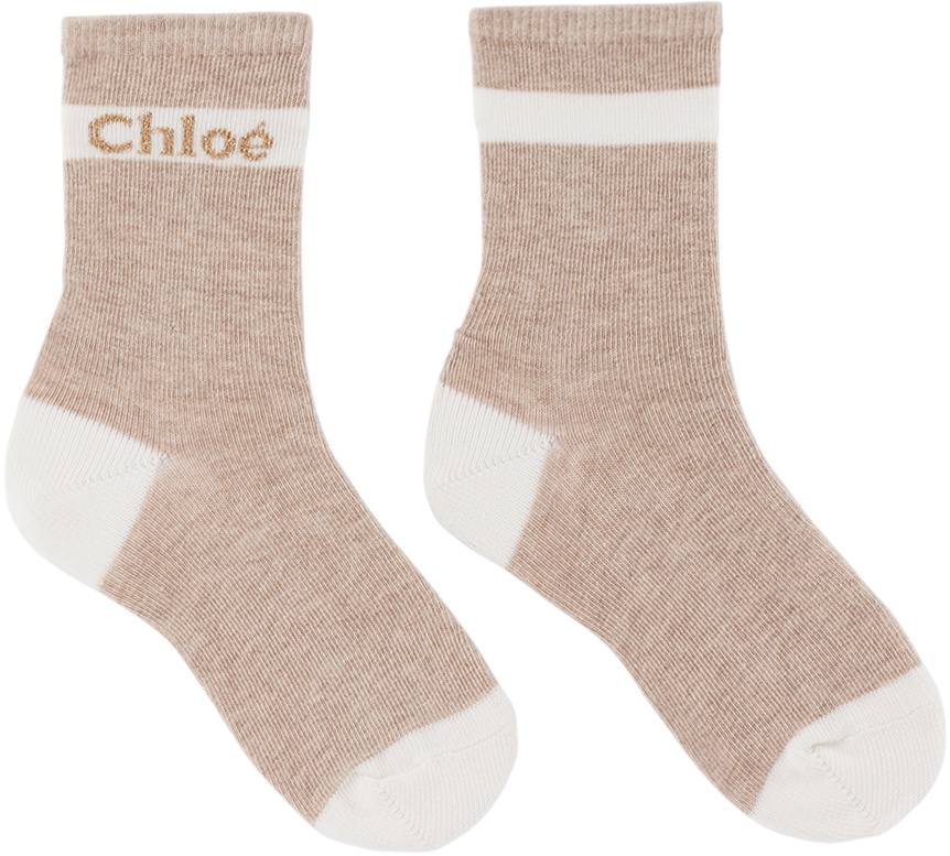 Chloé Kids Beige Metallic Socks Chloe