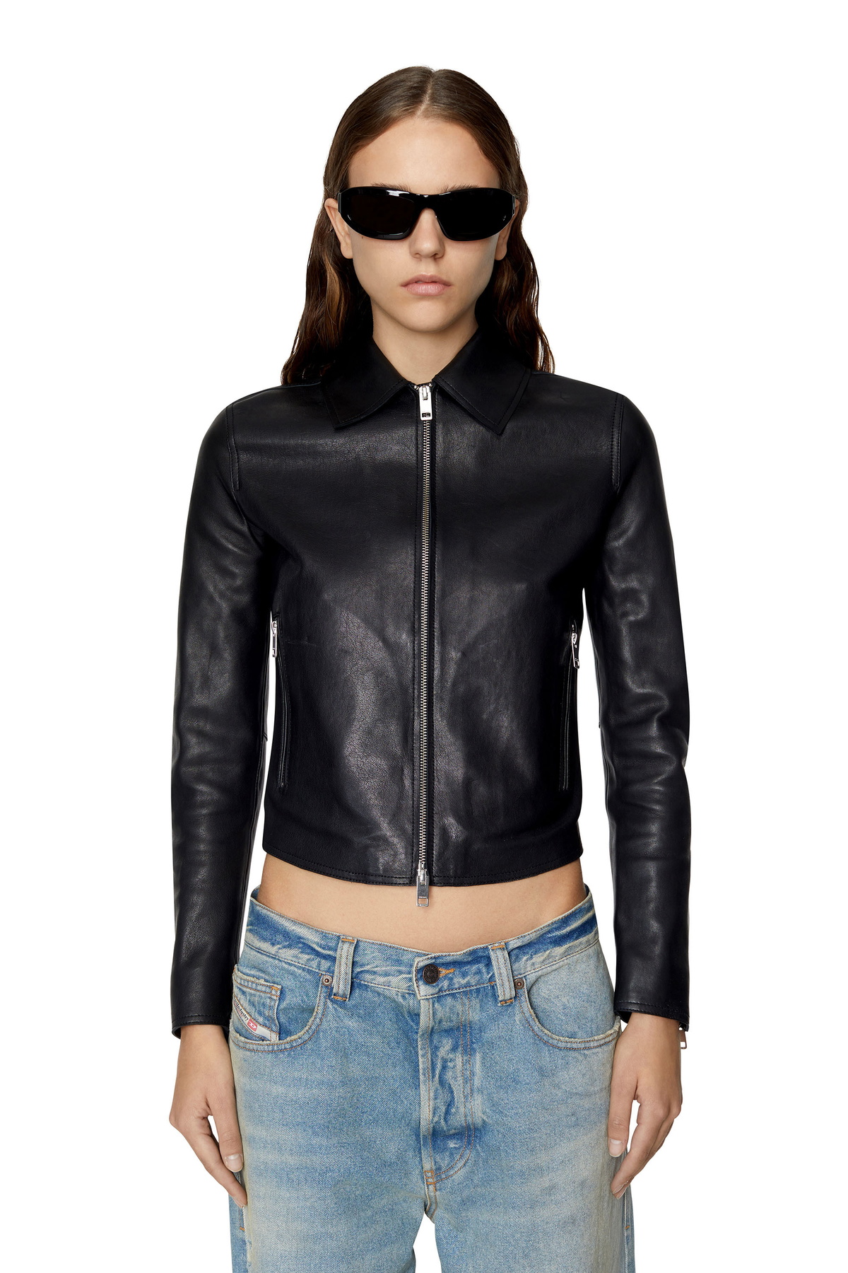 Diesel Light leather biker jacket - Leather jackets Womens in Black Diesel