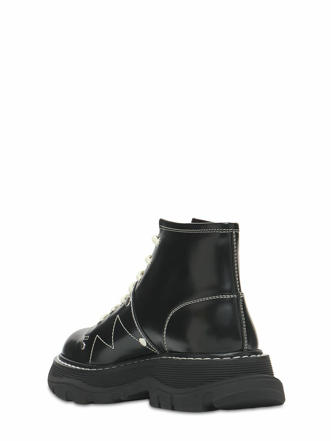 ALEXANDER MCQUEEN - 40mm Tread Brushed Leather Combat Boots Alexander ...