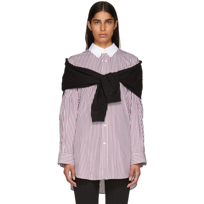 Balenciaga Red and White Stripe Combi Collar Shirt Balenciaga