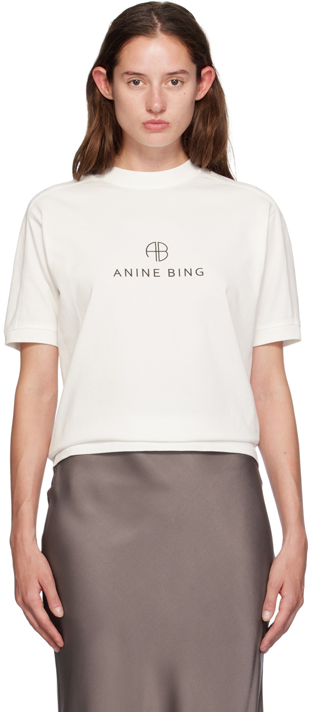 ANINE BING White Jaylin Monogram T-shirt ANINE BING