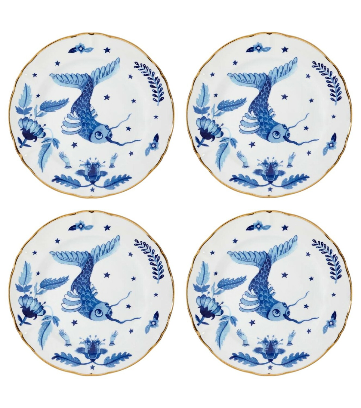 Bitossi Marino Blue Fish set of 4 dessert plates Bitossi Ceramiche
