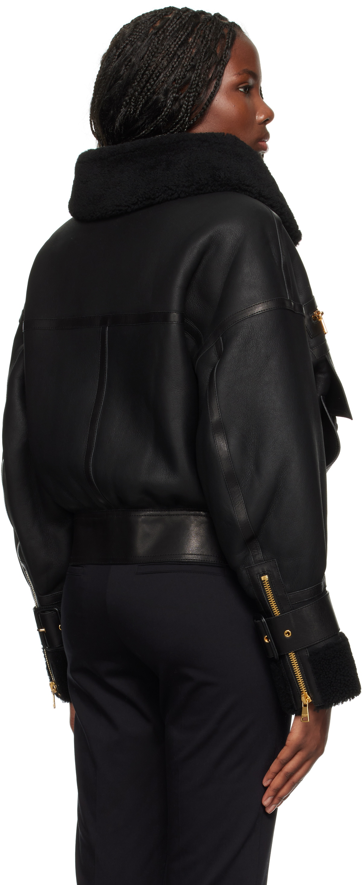 Balmain Black Aviator Shearling Jacket Balmain