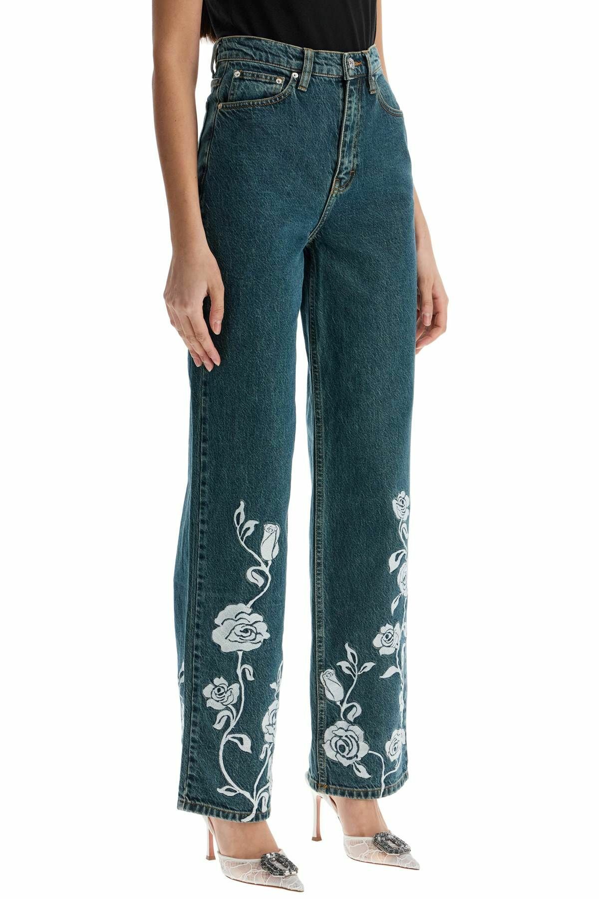 ROTATE jeans in denim steel blue with floral details Blue ROTATE Birger ...