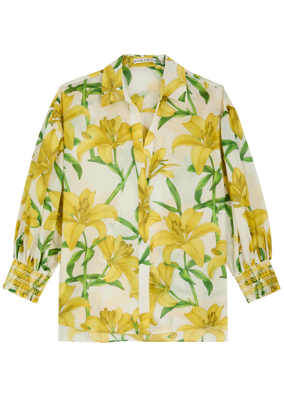 Alice + Olivia Maylin Floral-print Cotton-blend Shirt Yellow Alice + Olivia
