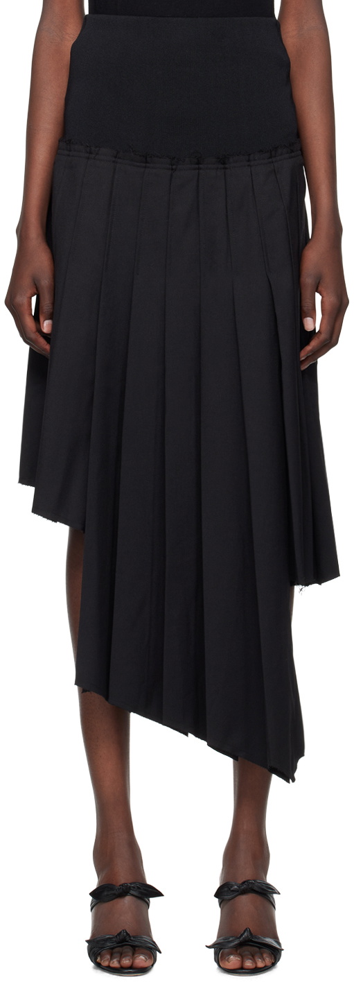 Rokh Black Ribbed Pleated Midi Skirt Rokh