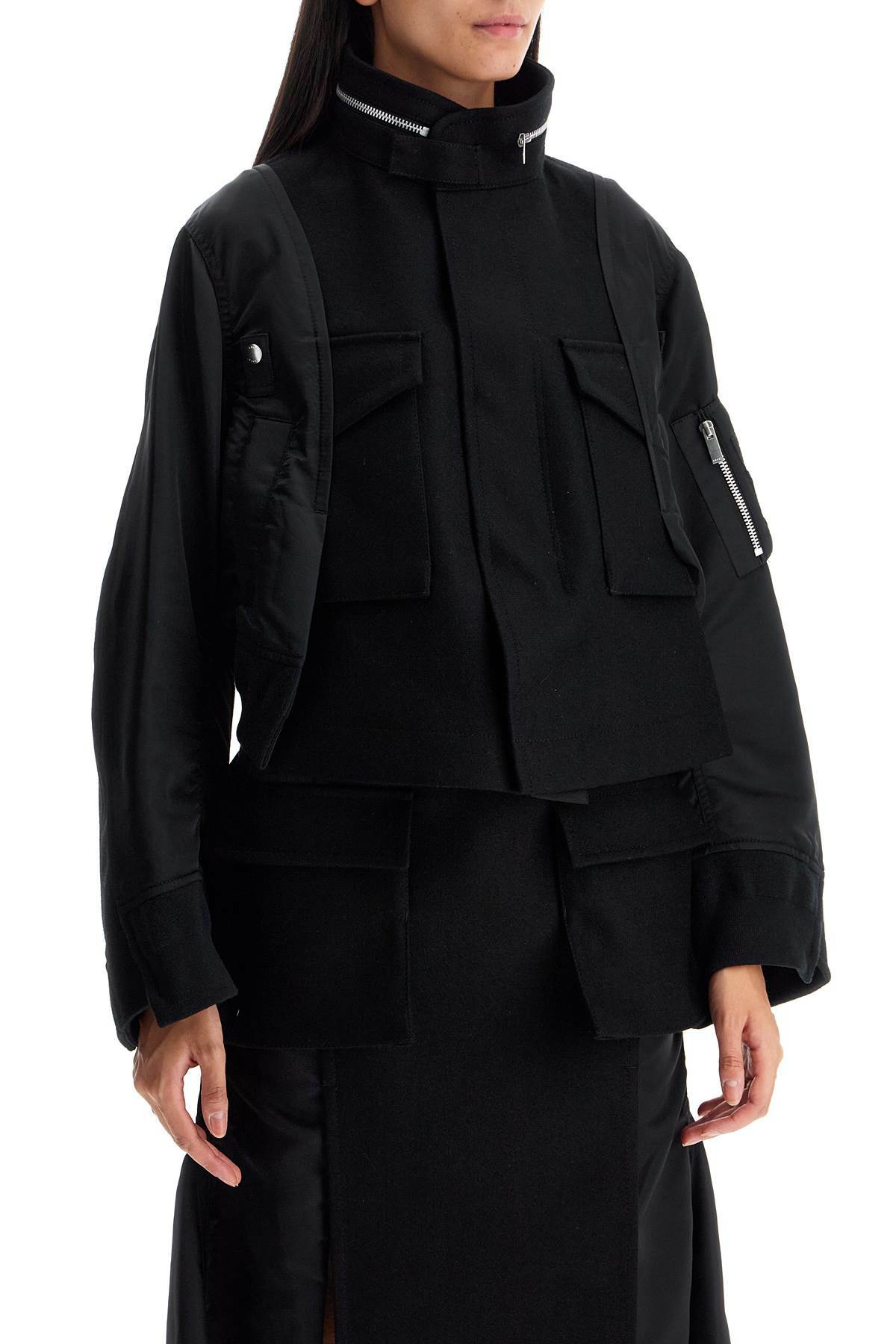 SACAI boxy wool and nylon jacket Black Sacai