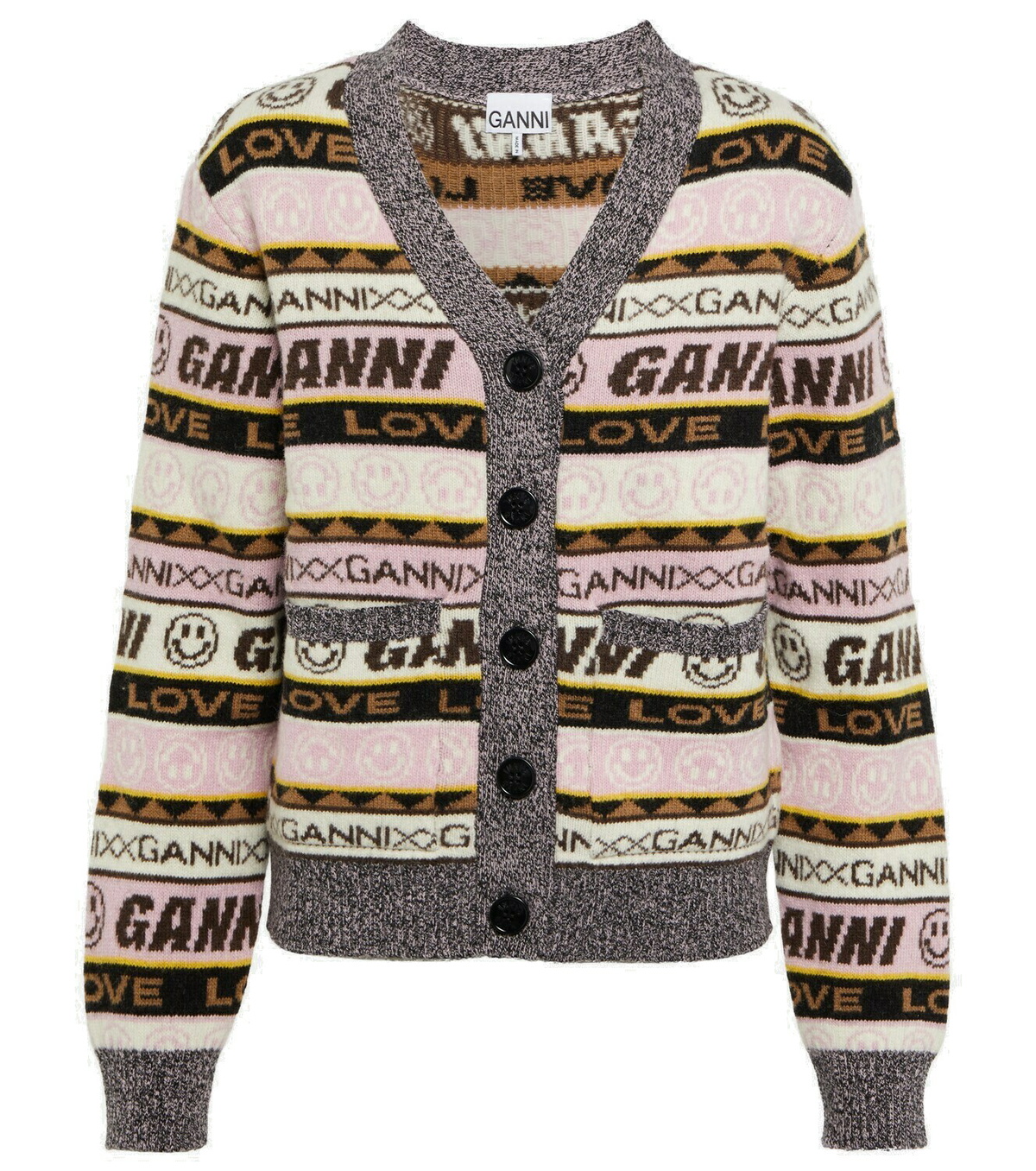 Ganni - Logo striped wool-blend cardigan GANNI