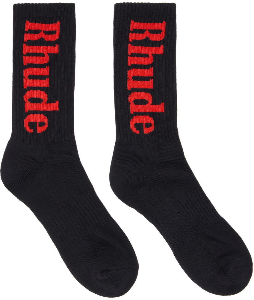 Rhude Black Vertical Logo Socks Rhude