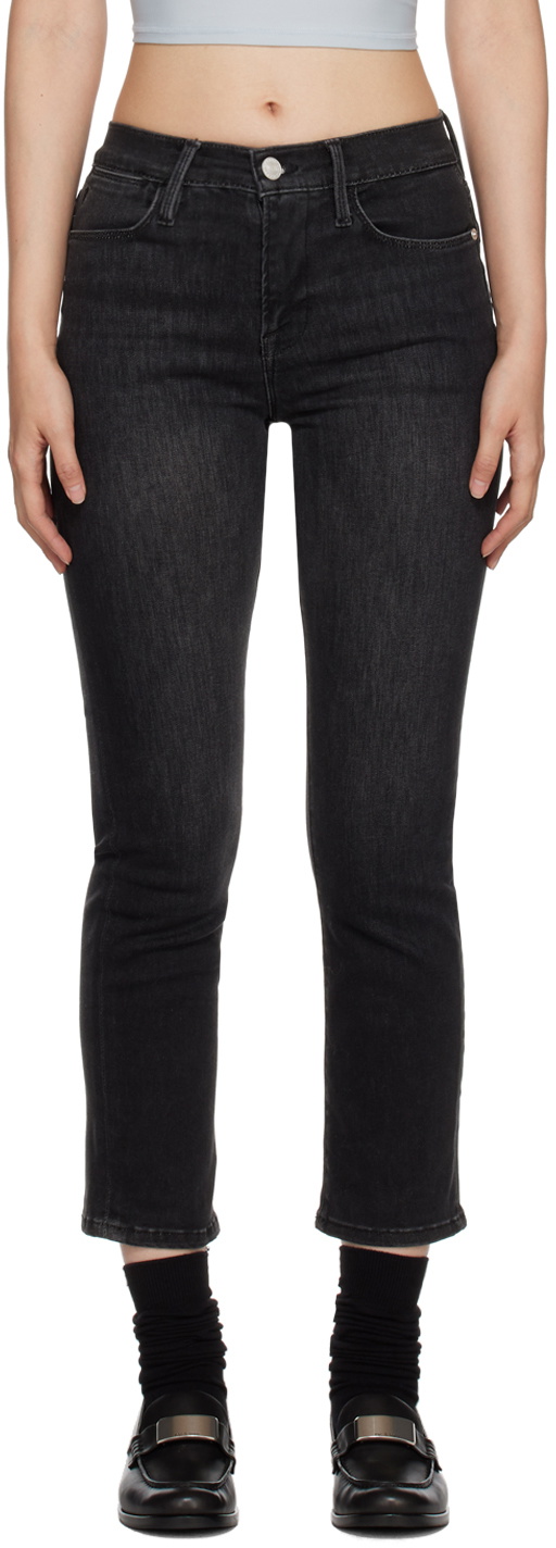 FRAME Black 'Le High Straight' Jeans Frame Denim