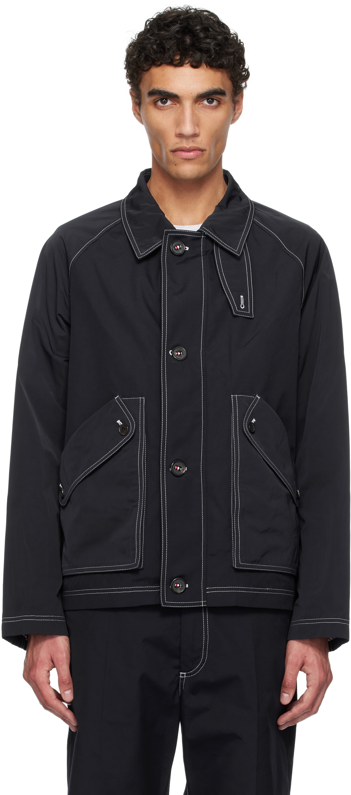 Thom Browne Navy Typewriter Cloth Cropped Field Jacket Thom Browne