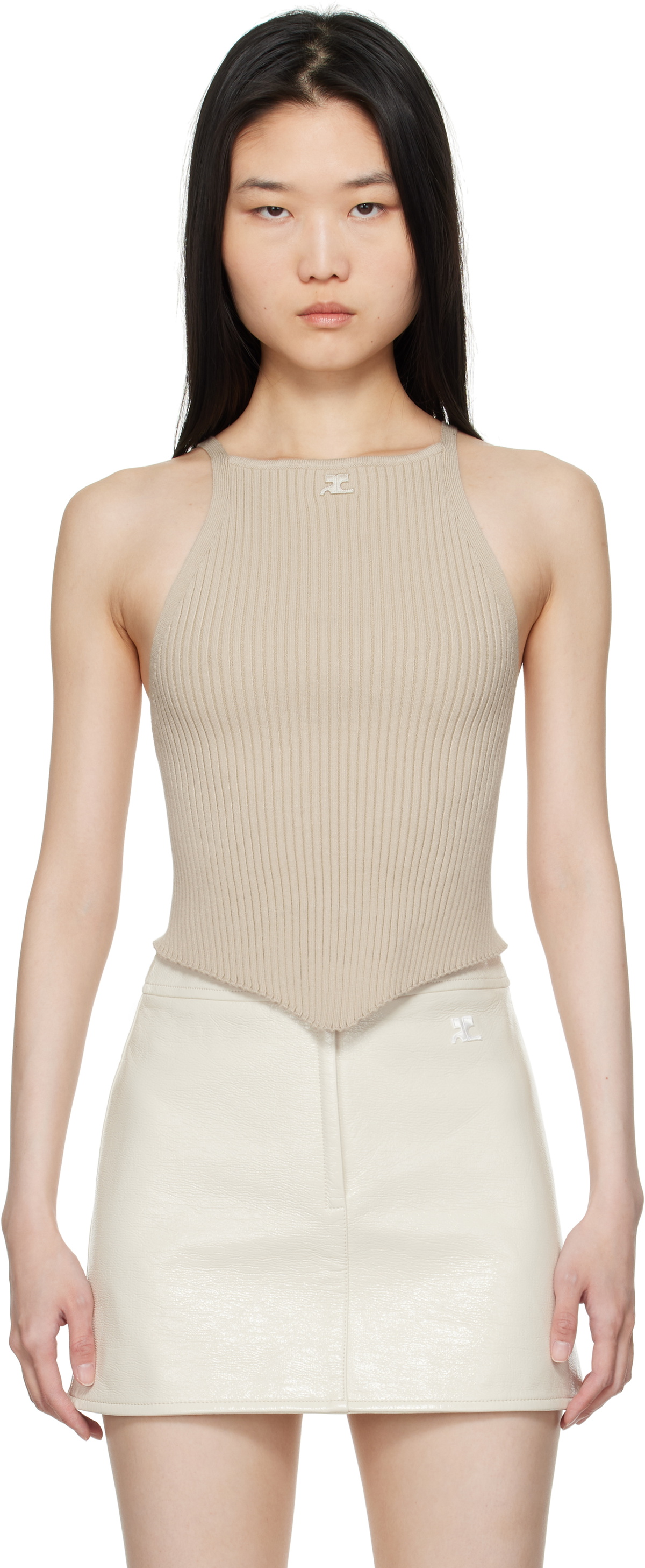 Courrèges Tan Pointy Rib Knit Tank Top Courreges