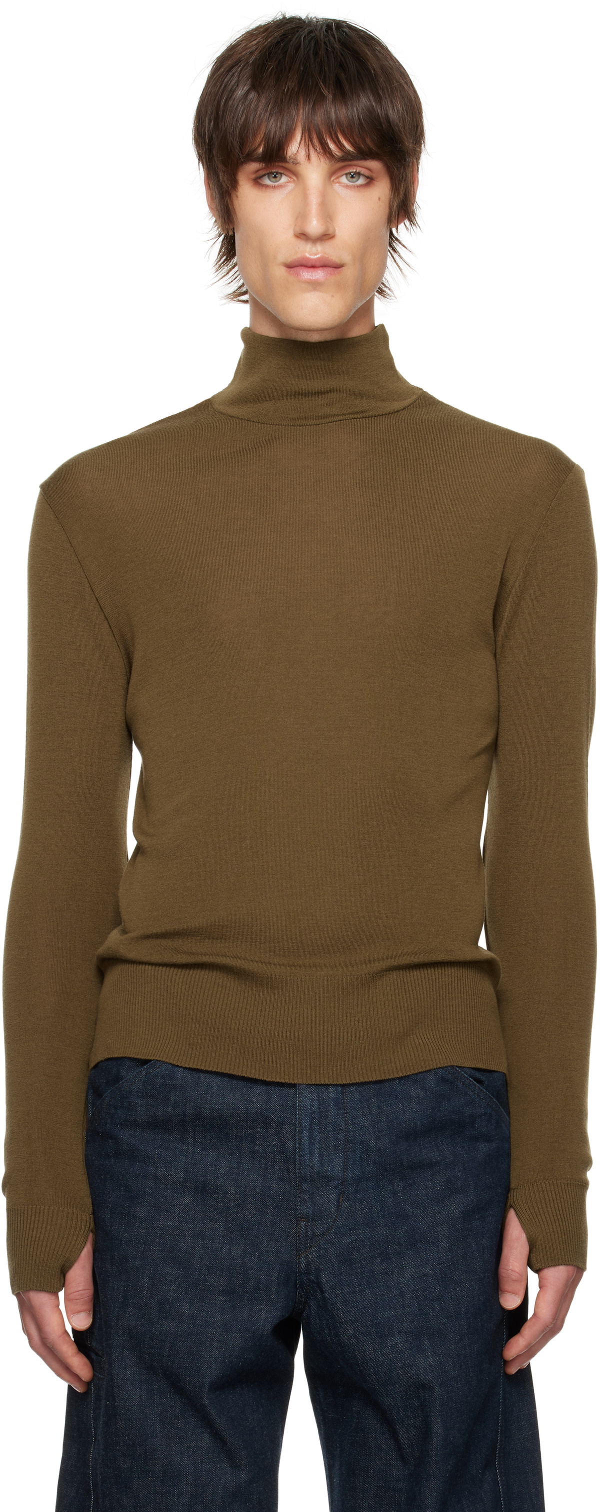 LEMAIRE Brown Seamless Turtle Neck Sweater Lemaire