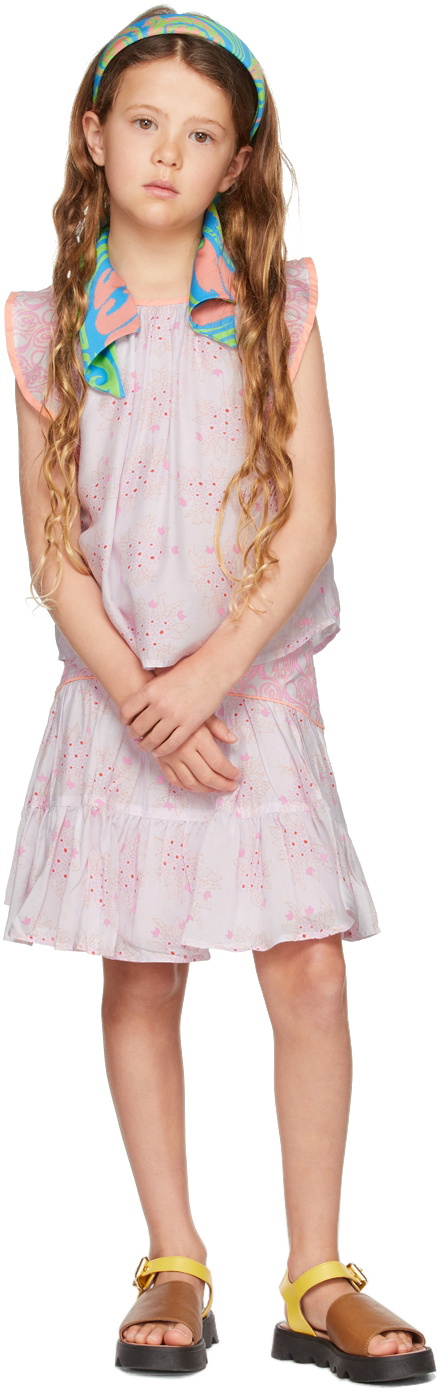 Chloé Kids Pink Floral Ruffle Tank Top Chloe
