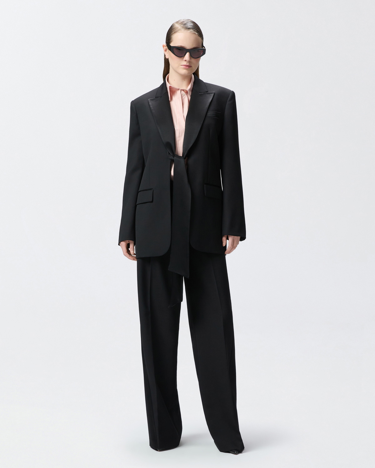 Pinko Oversized Wool Blazer With Satin Collar Limo Black Pinko