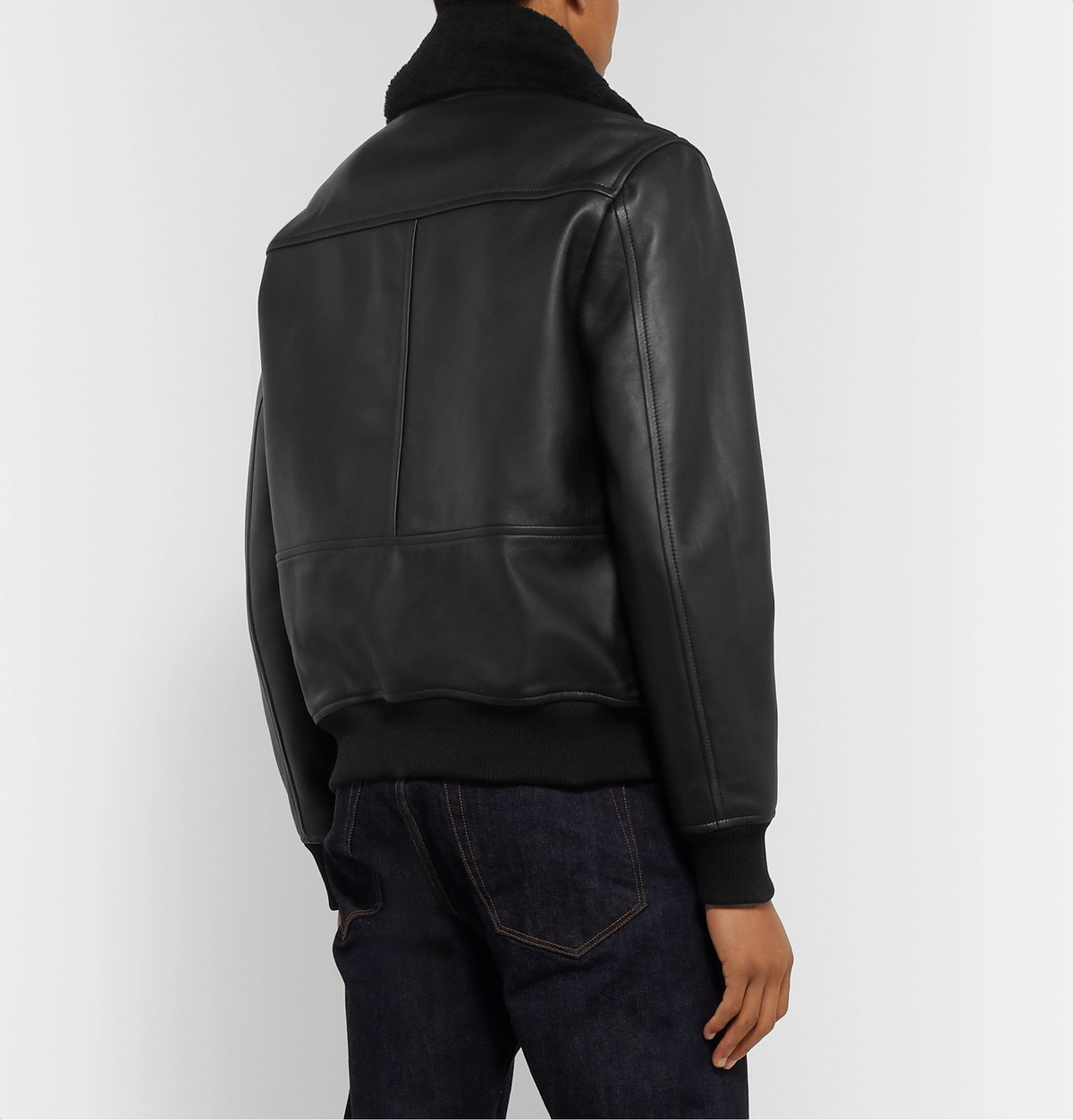 Mr P. - Shearling-Trimmed Leather Bomber Jacket - Black Mr P.