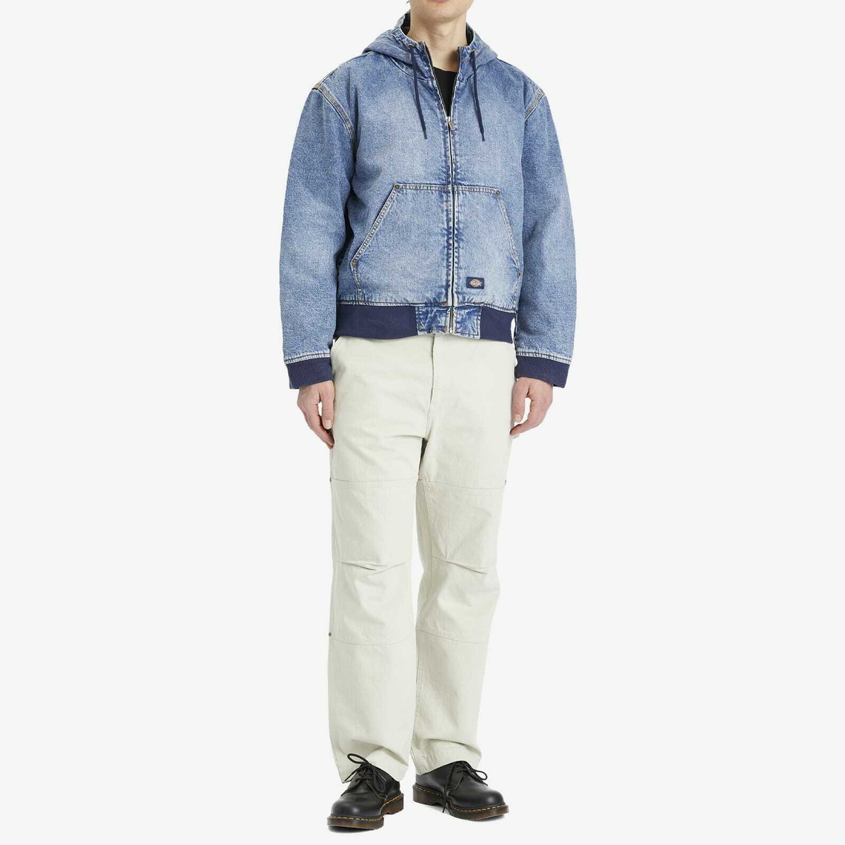 Dickies Men's Hooded Denim Jacket in Rinsed Blue W/Fade Dickies Construct